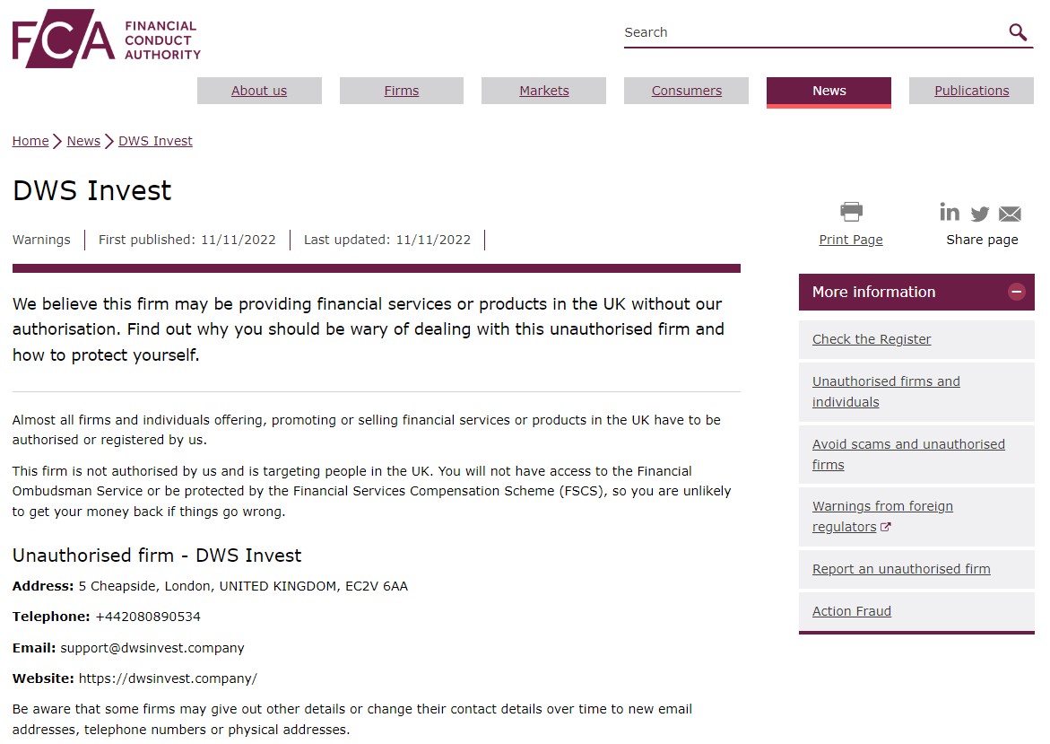 DWS Invest Review: Untrustworthy Broker's Intent to Defraud